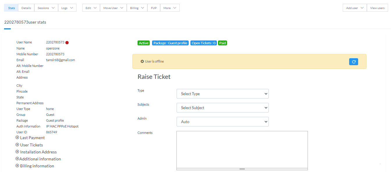 User details - Documentation - Jaze ISP Manager